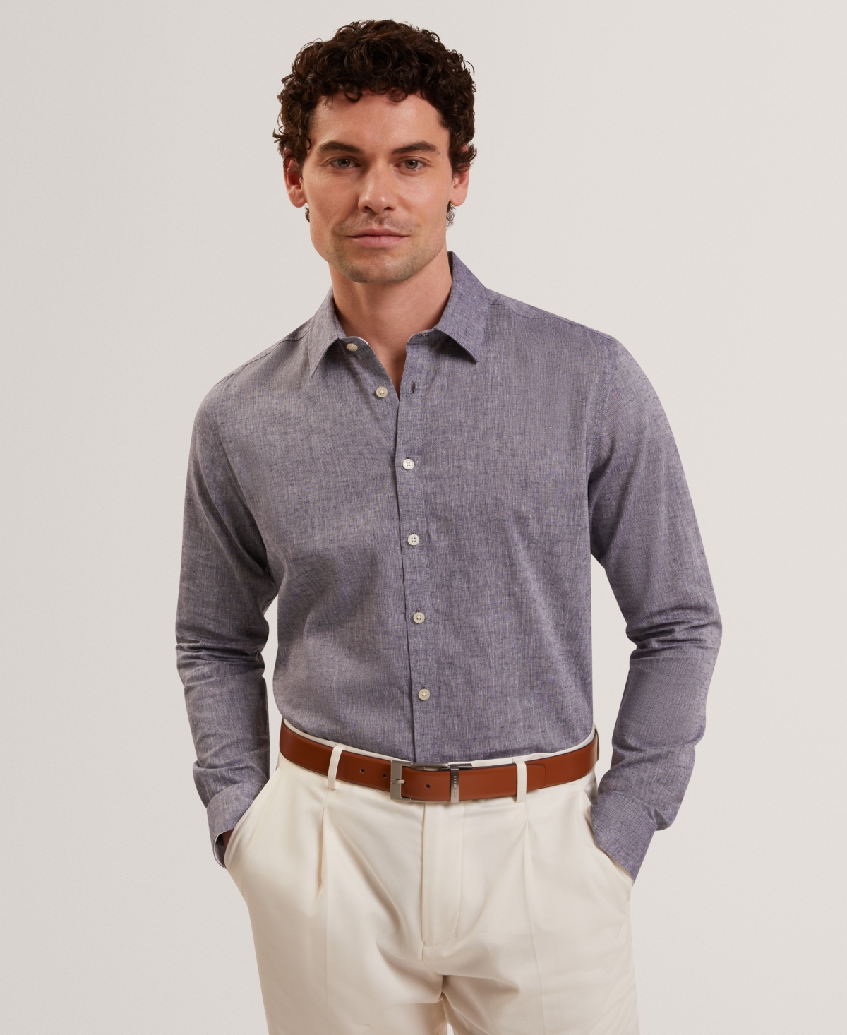 Click here for Ted Baker Mens Prynn Long-Sleeve Solid Shirt - Nav... prices