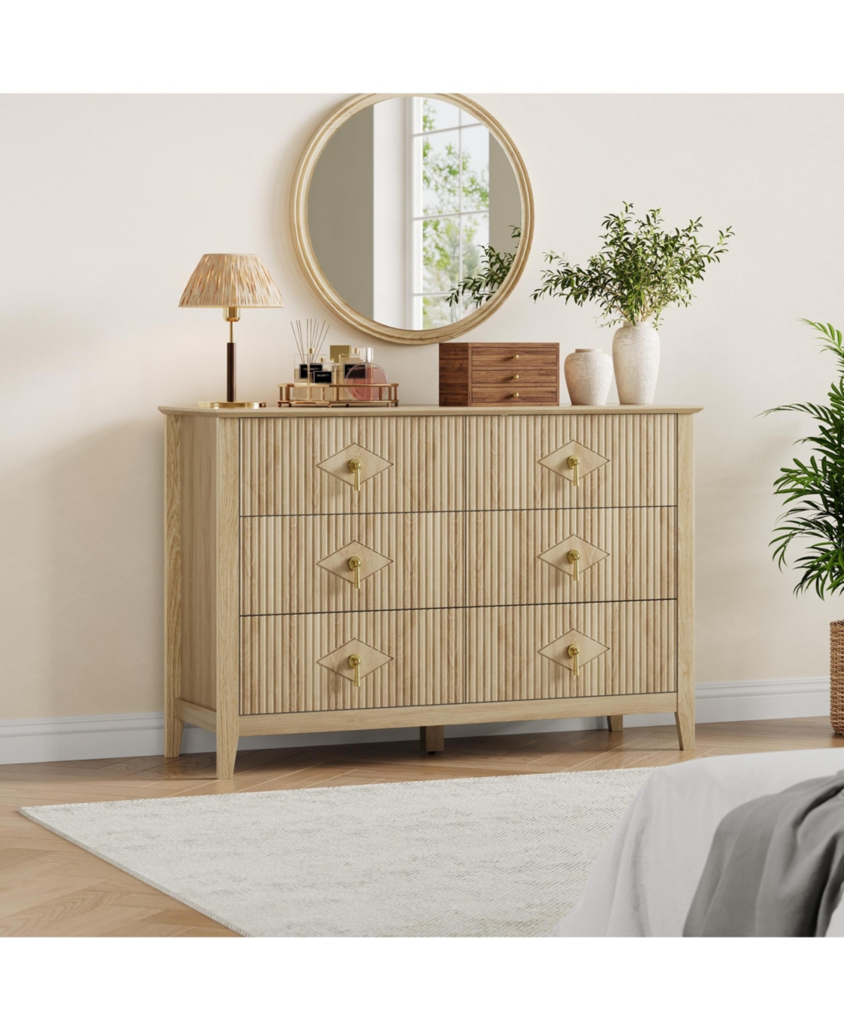 Click here for homfan Fluted 6-Drawer Dresser Chest with Metal Ha... prices