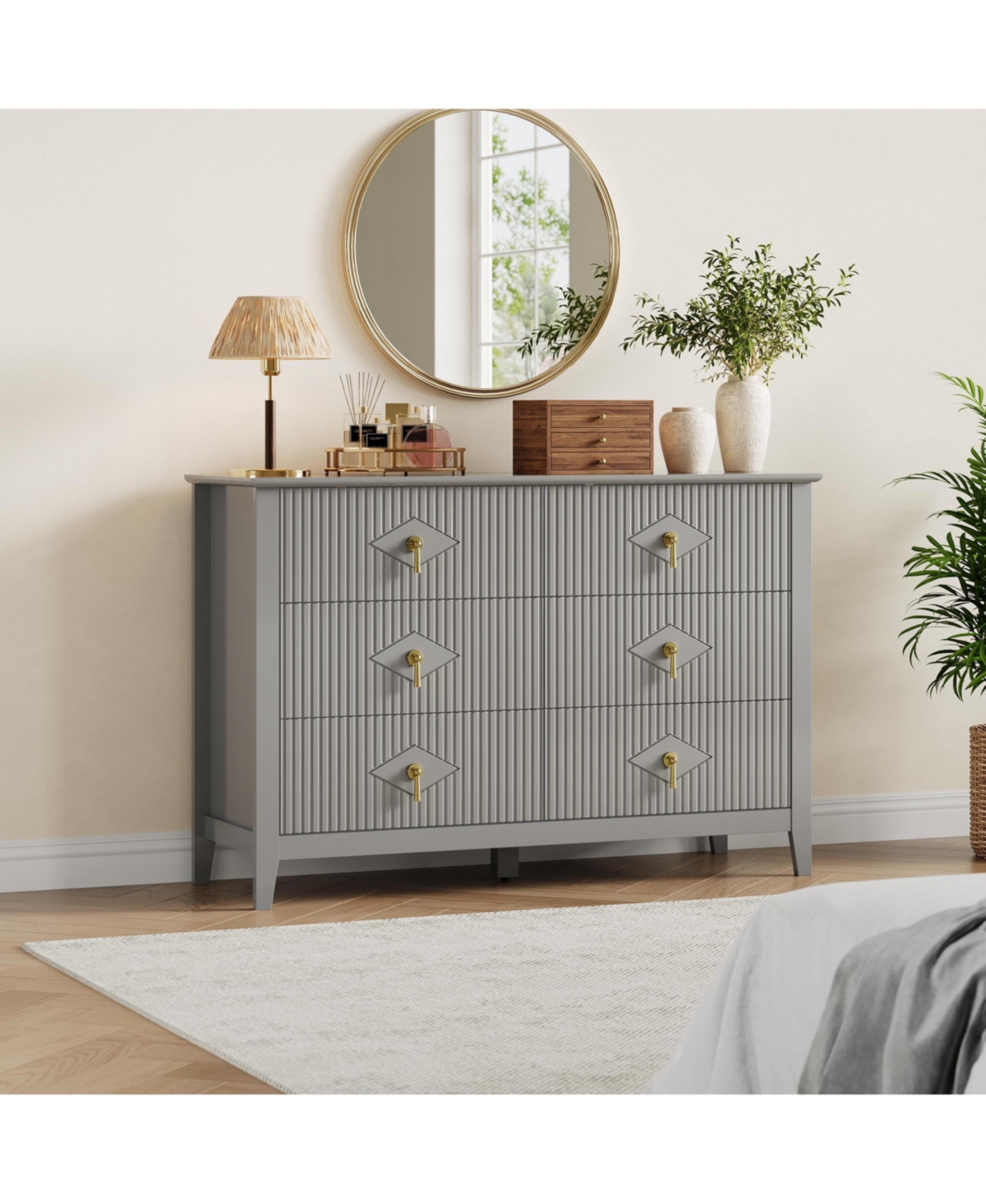 Click here for homfan Fluted 6-Drawer Dresser Chest with Metal Ha... prices