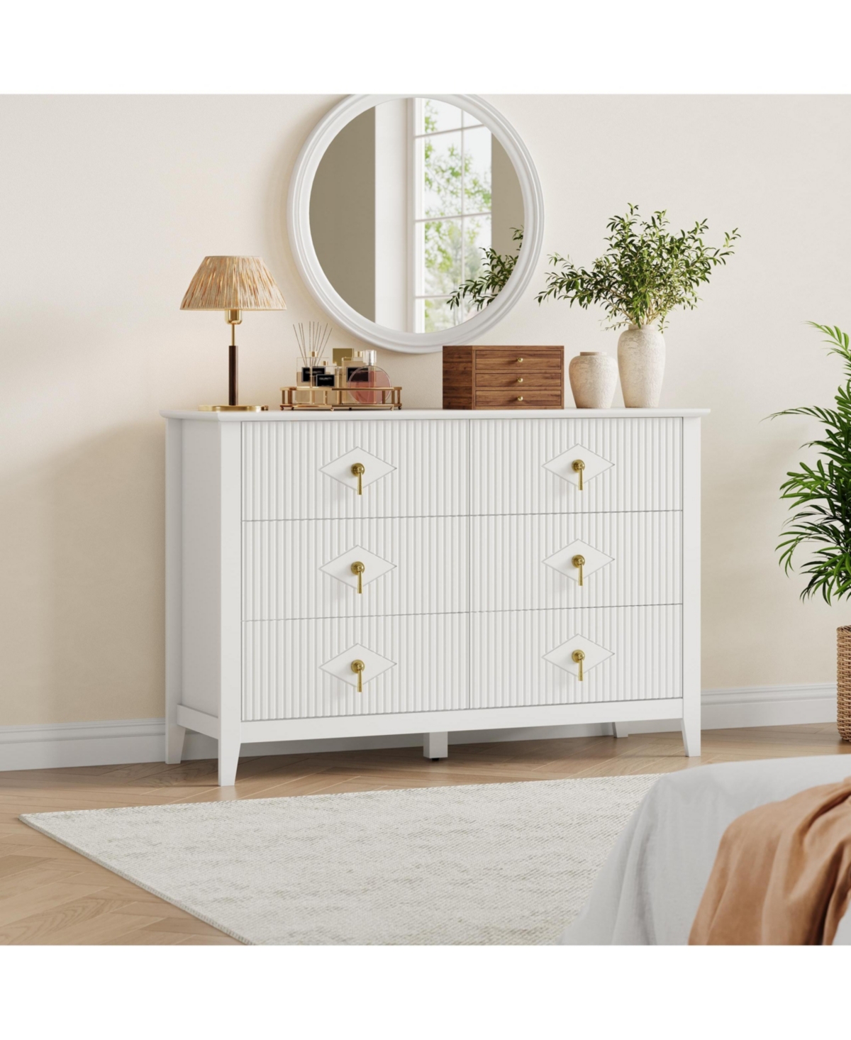Click here for homfan Fluted 6-Drawer Dresser Chest with Metal Ha... prices