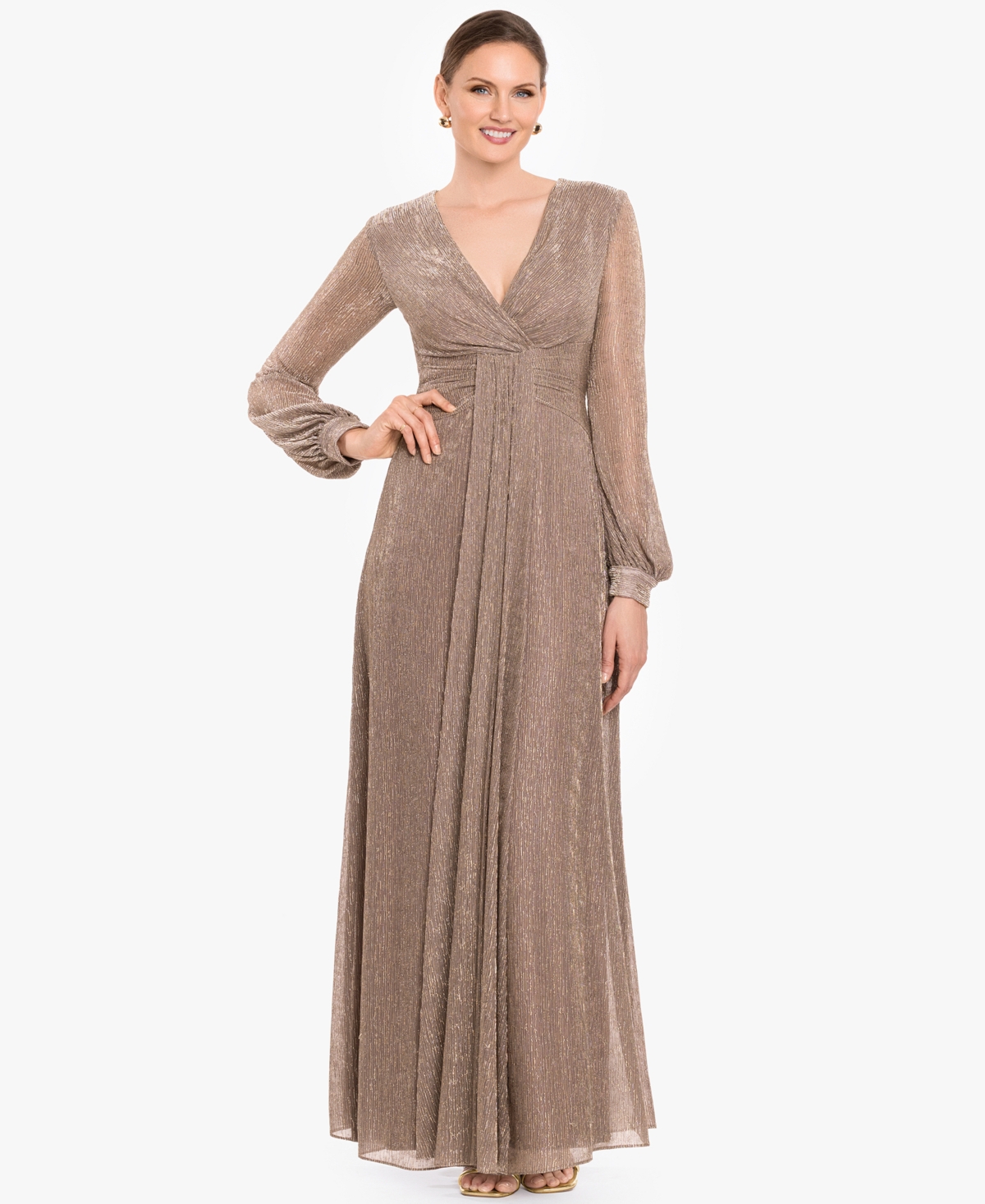 Click here for Betsy & Adam Womens Crinkled V-Neck Ball Gown - Ta... prices