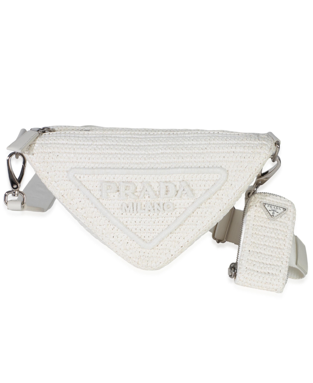 Click here for Pre-Owned Prada White Raffia Effect Crochet Triang... prices