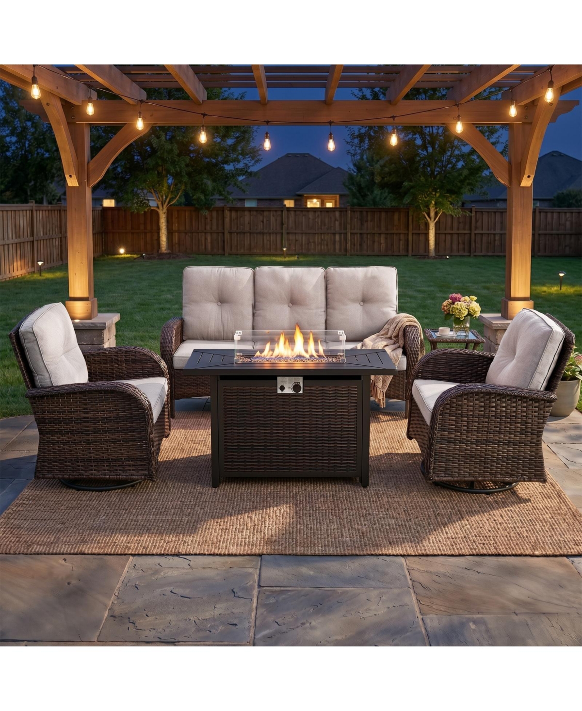 Click here for Pocassy Patio Furniture Set with Fire Pit Table  W... prices