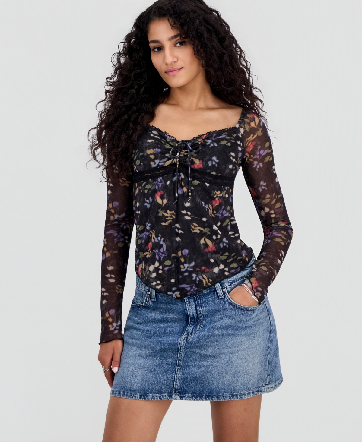 Click here for Just Polly Juniors Sweetheart-Neck Long-Sleeve Mes... prices