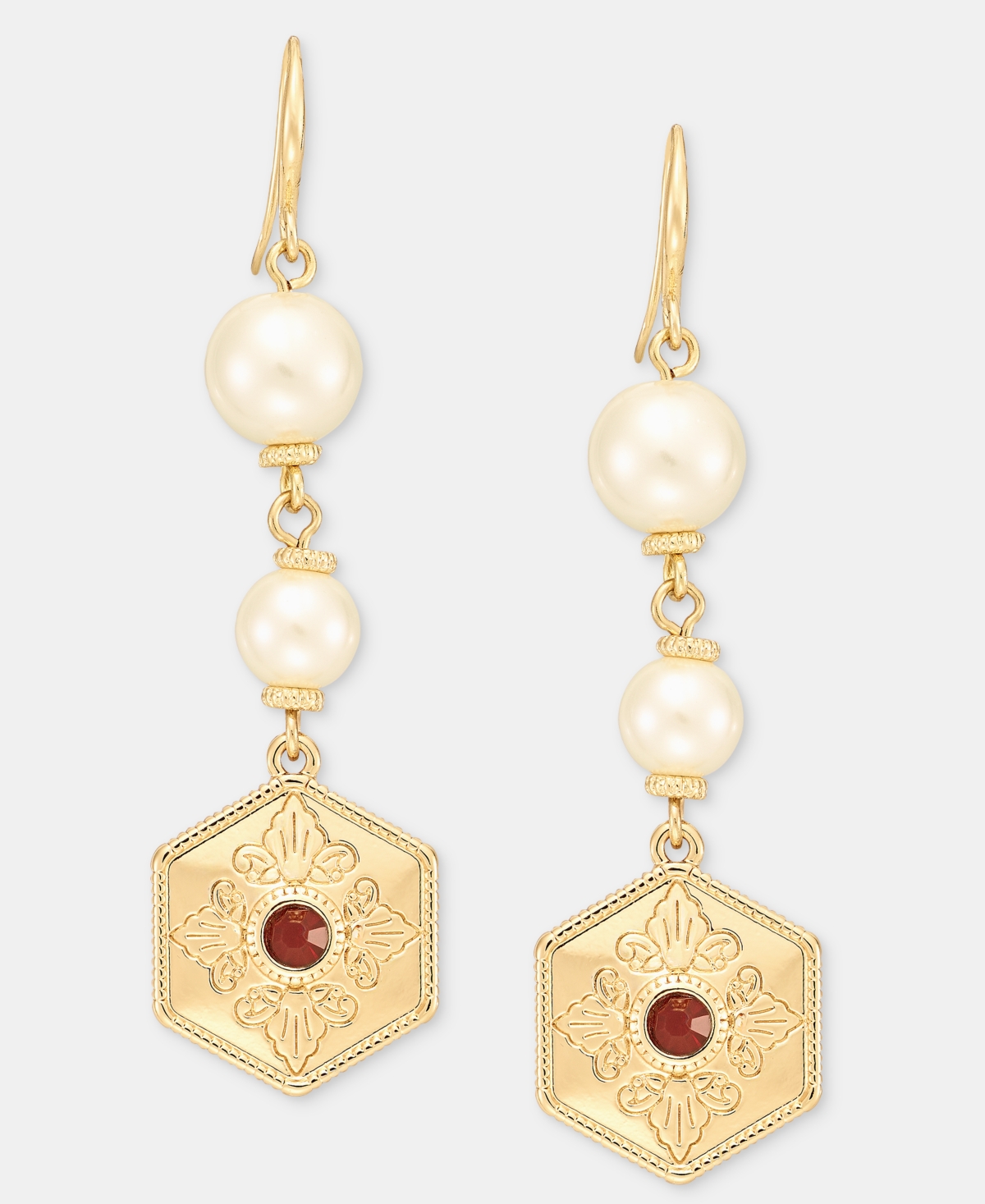 Click here for Charter Club Glass and Faux Pearl Linear Drop Earr... prices