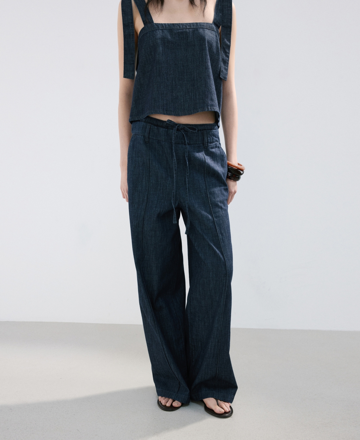Click here for Mango Womens Wide Leg Denim Pants - Open Blue prices