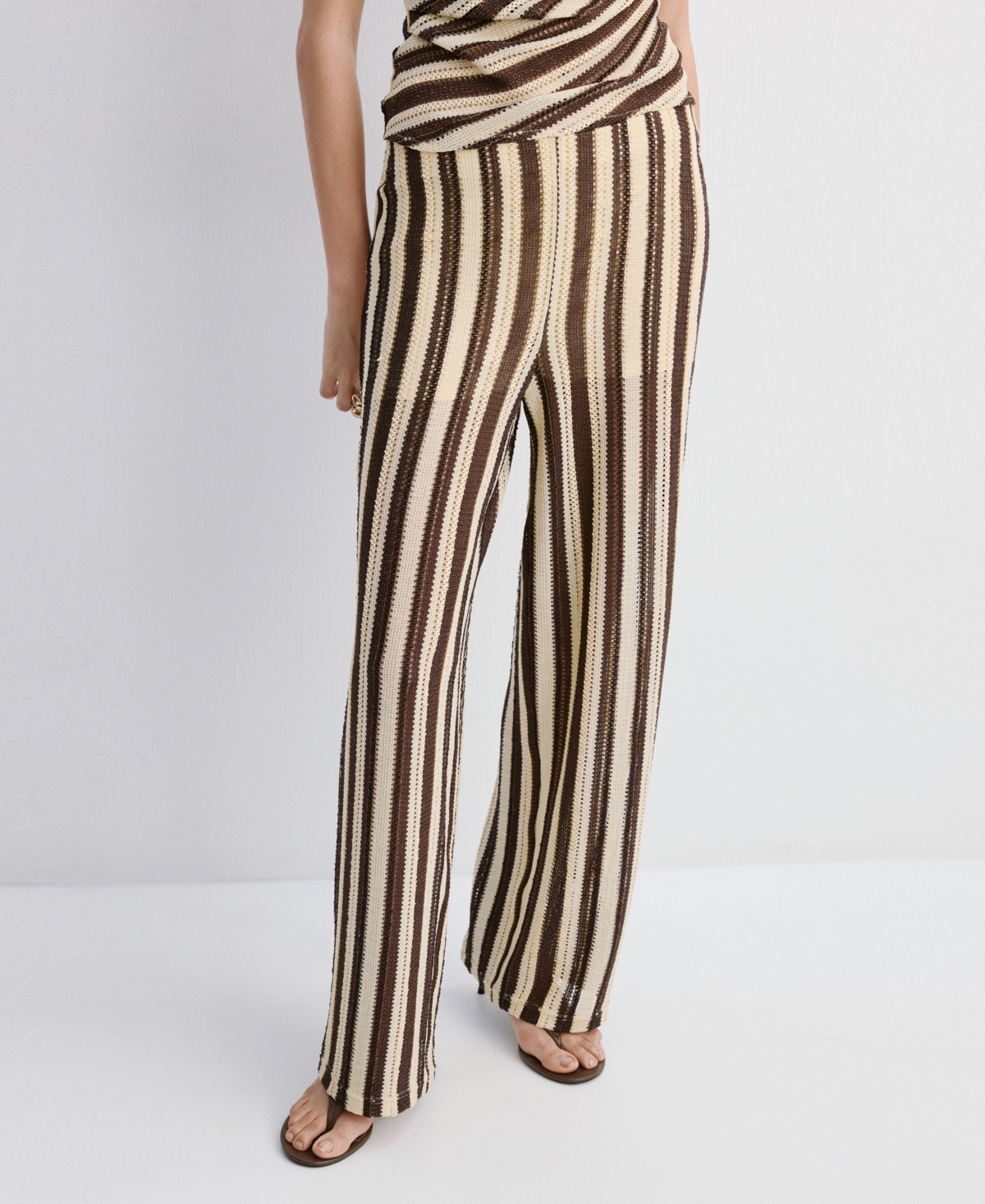 Click here for Mango Womens Stripes Knit Pants - Brown prices