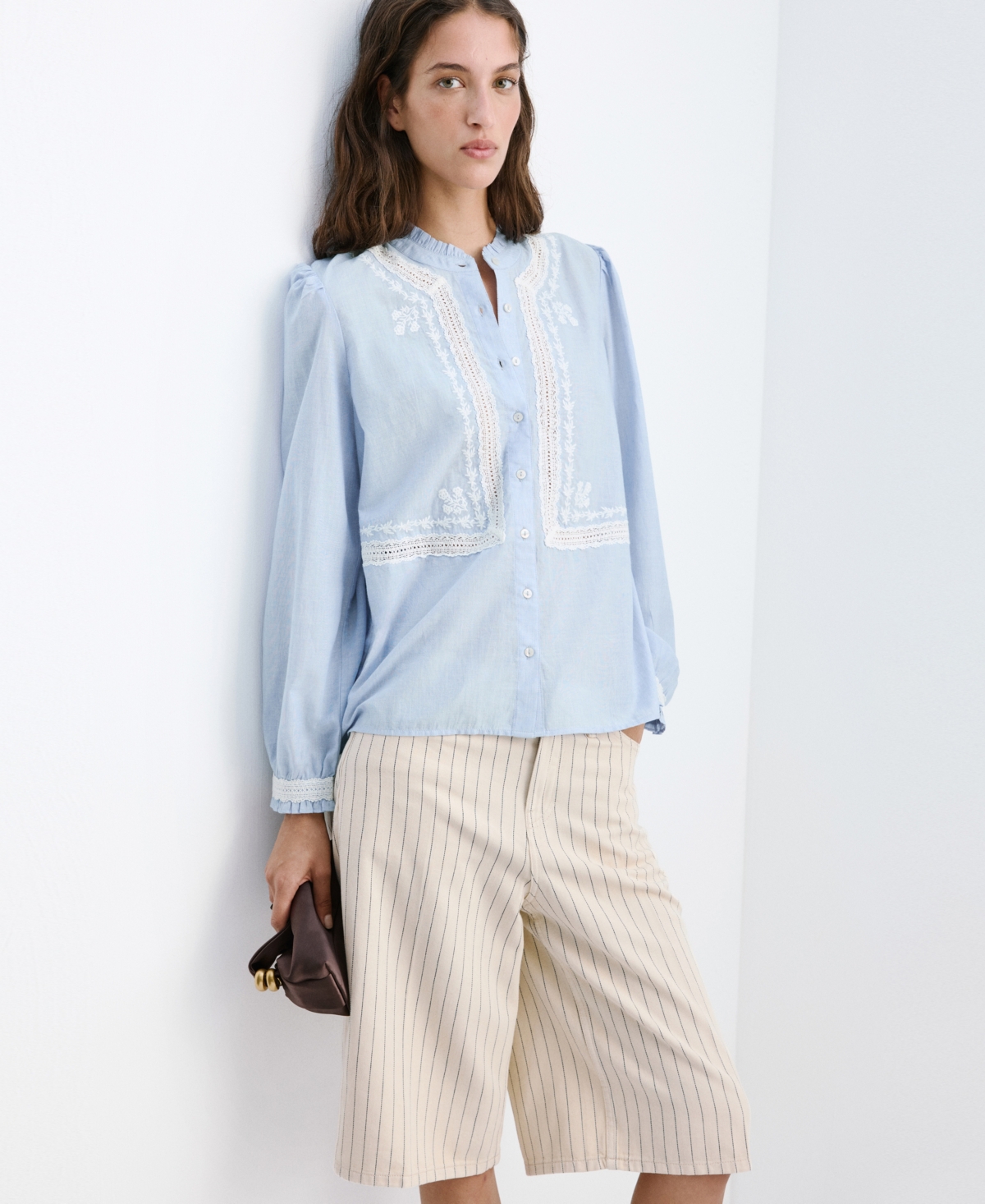 Click here for Mango Womens Gathered Details Embroidered Shirt -... prices