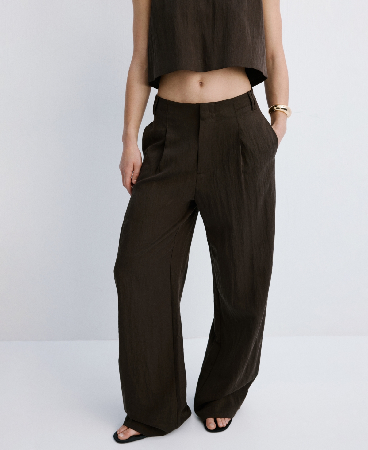 Click here for Mango Womens Mid-Rise Lyocell Pants - Chocolate prices