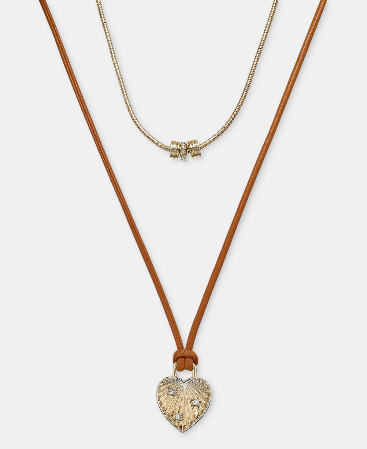 Click here for On 34th Gold-Tone and Faux-Leather Two-Row Pendant... prices