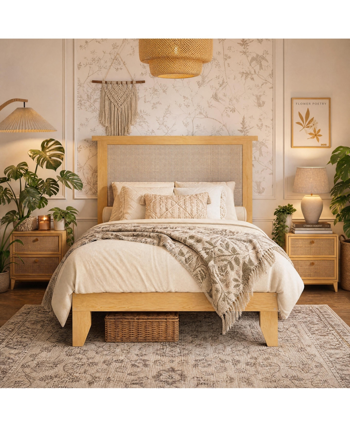 Click here for gaomon Rattan Bed Frame with Solid Wood Foundation... prices