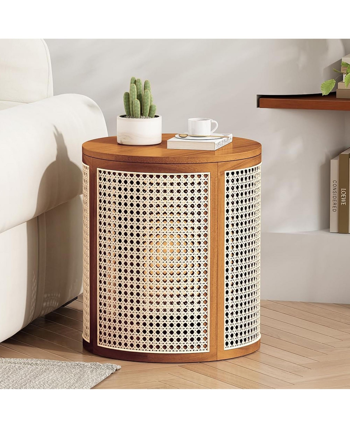 Click here for Rainsken Round Solid Wood Nightstand  Hollow Woven... prices