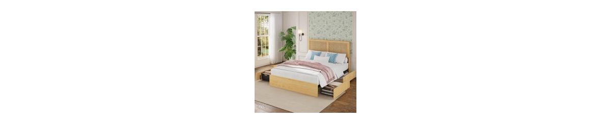 Click here for gaomon Rustic-ChicBed Frame with Natural Rattan He... prices