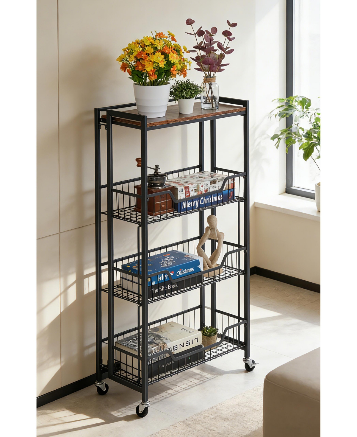Click here for gaomon 4-Tier Wooden Kitchen Storage Rack with Whe... prices