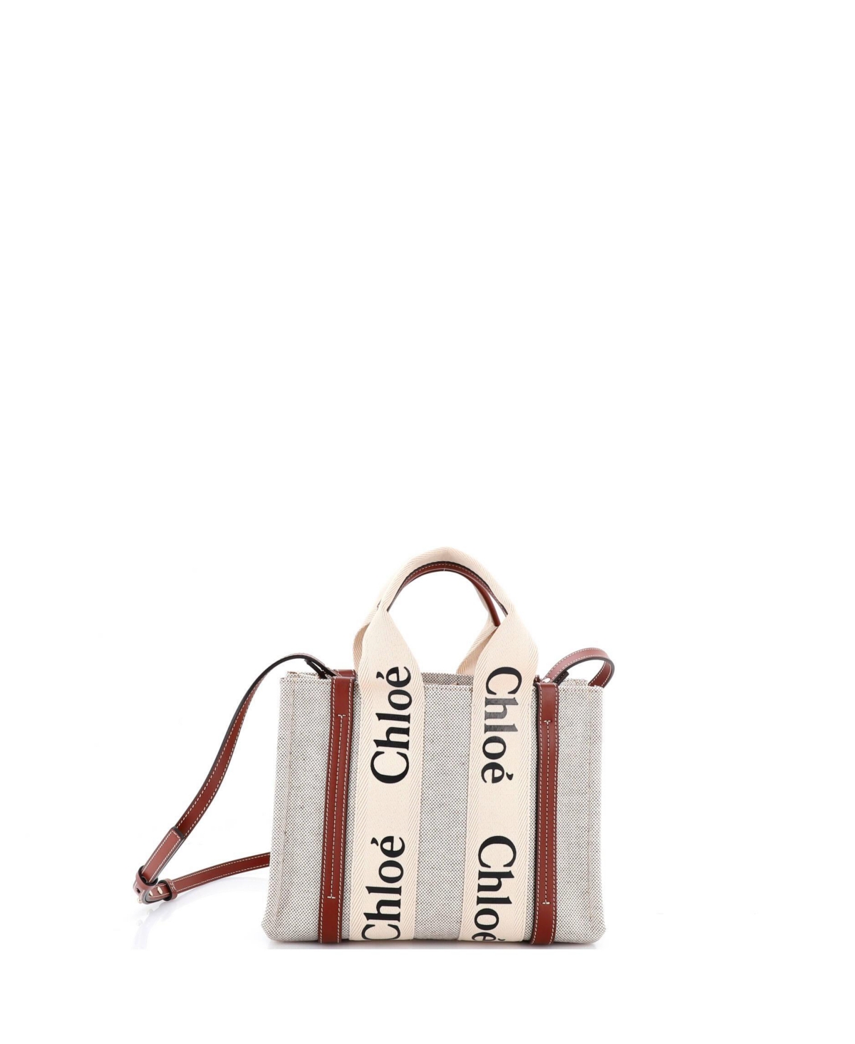 Click here for Pre-Owned Chloe Small Woody Tote Canvas with Leath... prices