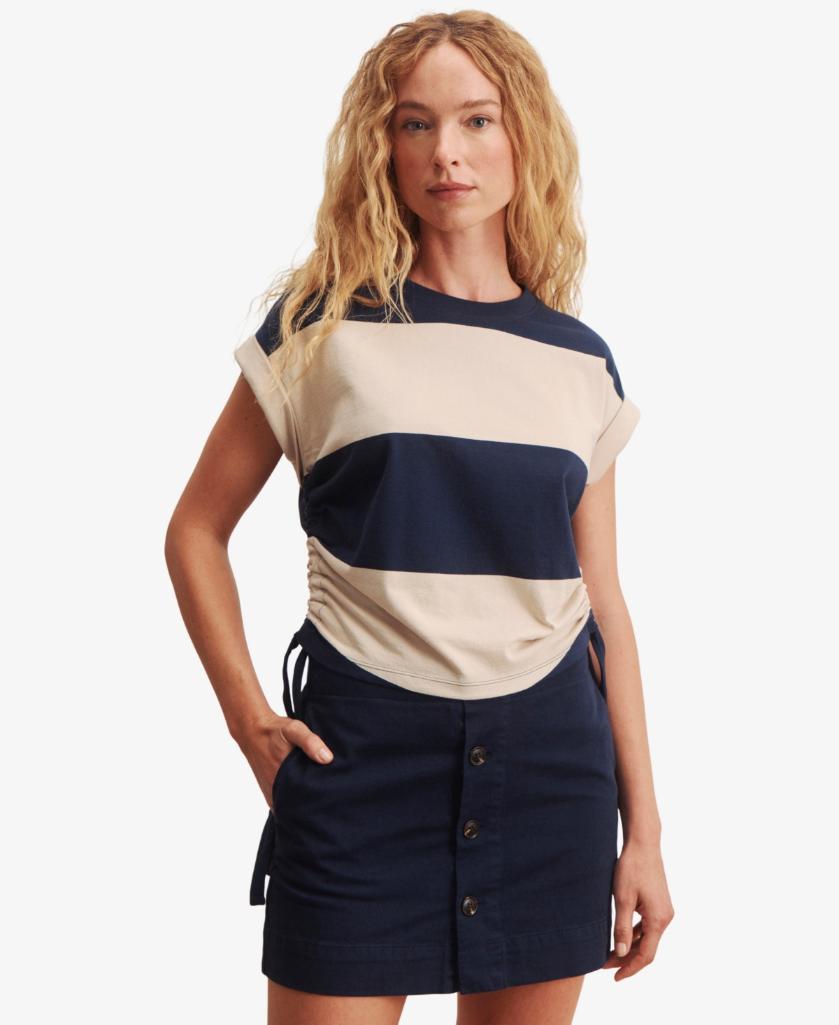 Click here for Sanctuary Womens Ruched Crewneck T-Shirt - Navy Bl... prices