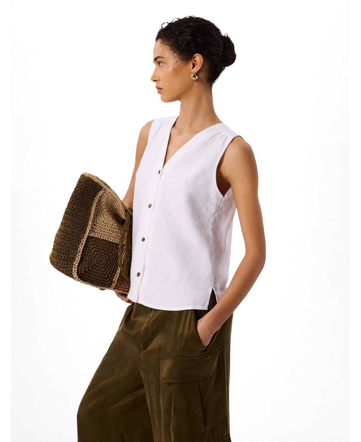 Click here for Whistles Womens Laura Linen Button Up Tank Top - W... prices