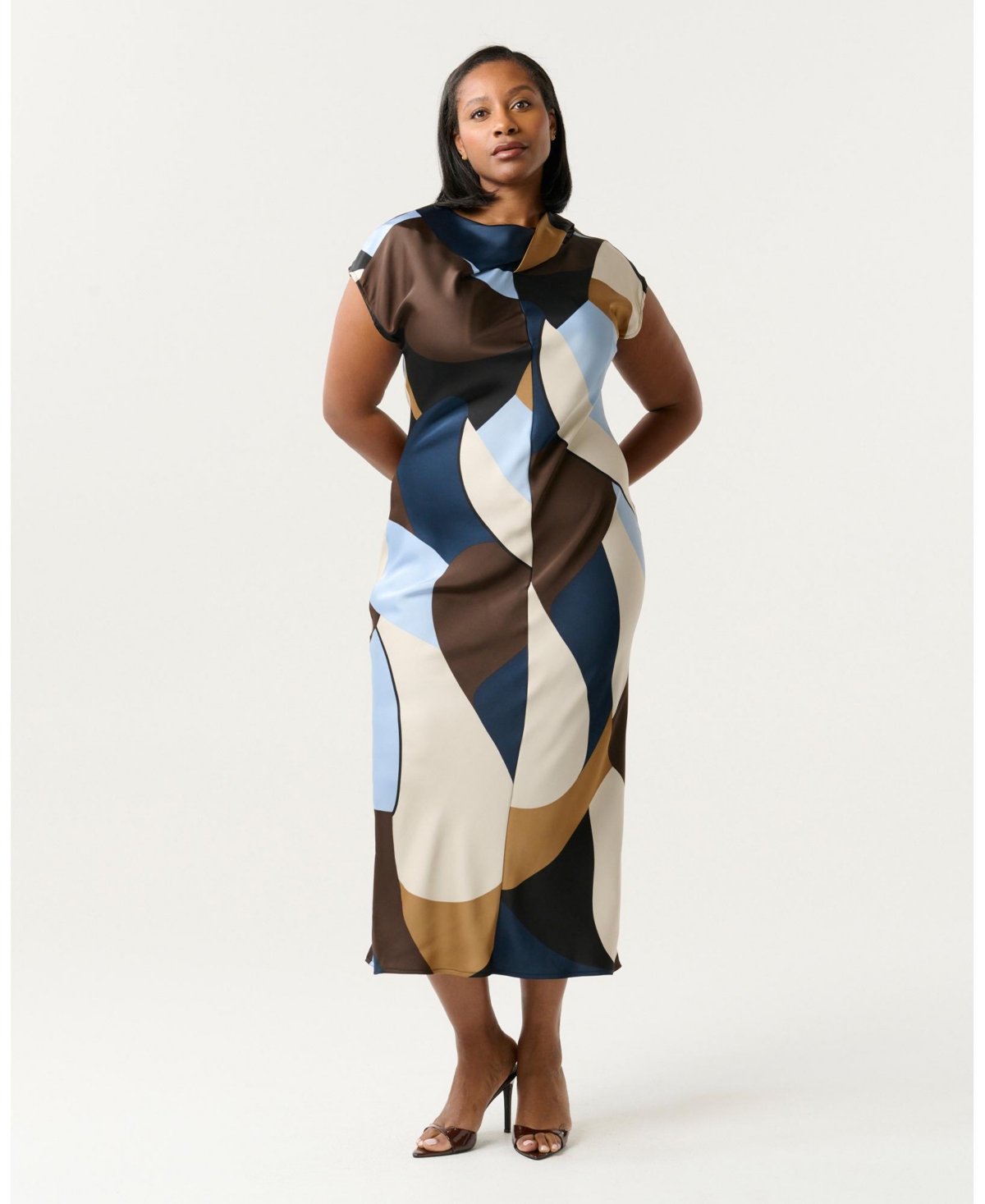 Click here for Estelle Womens Jorja Twist-Neck Print Satin Sheath... prices