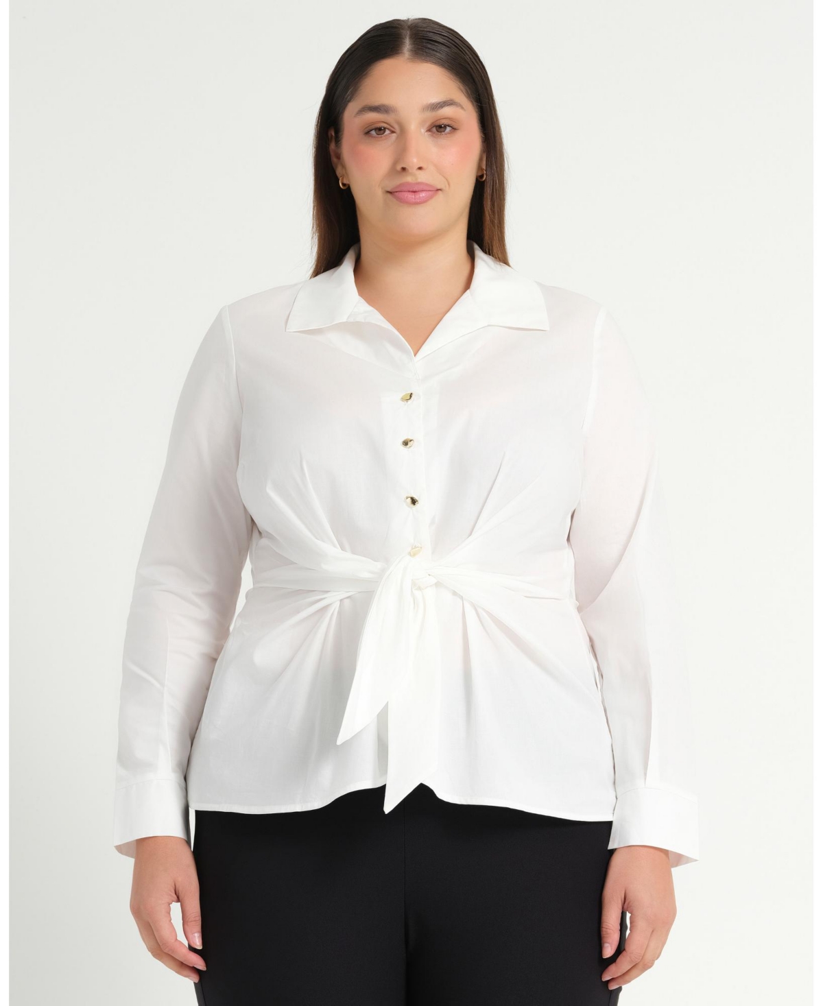 Click here for Estelle Plus Size Leo Collared V-Neck Button Tie-F... prices