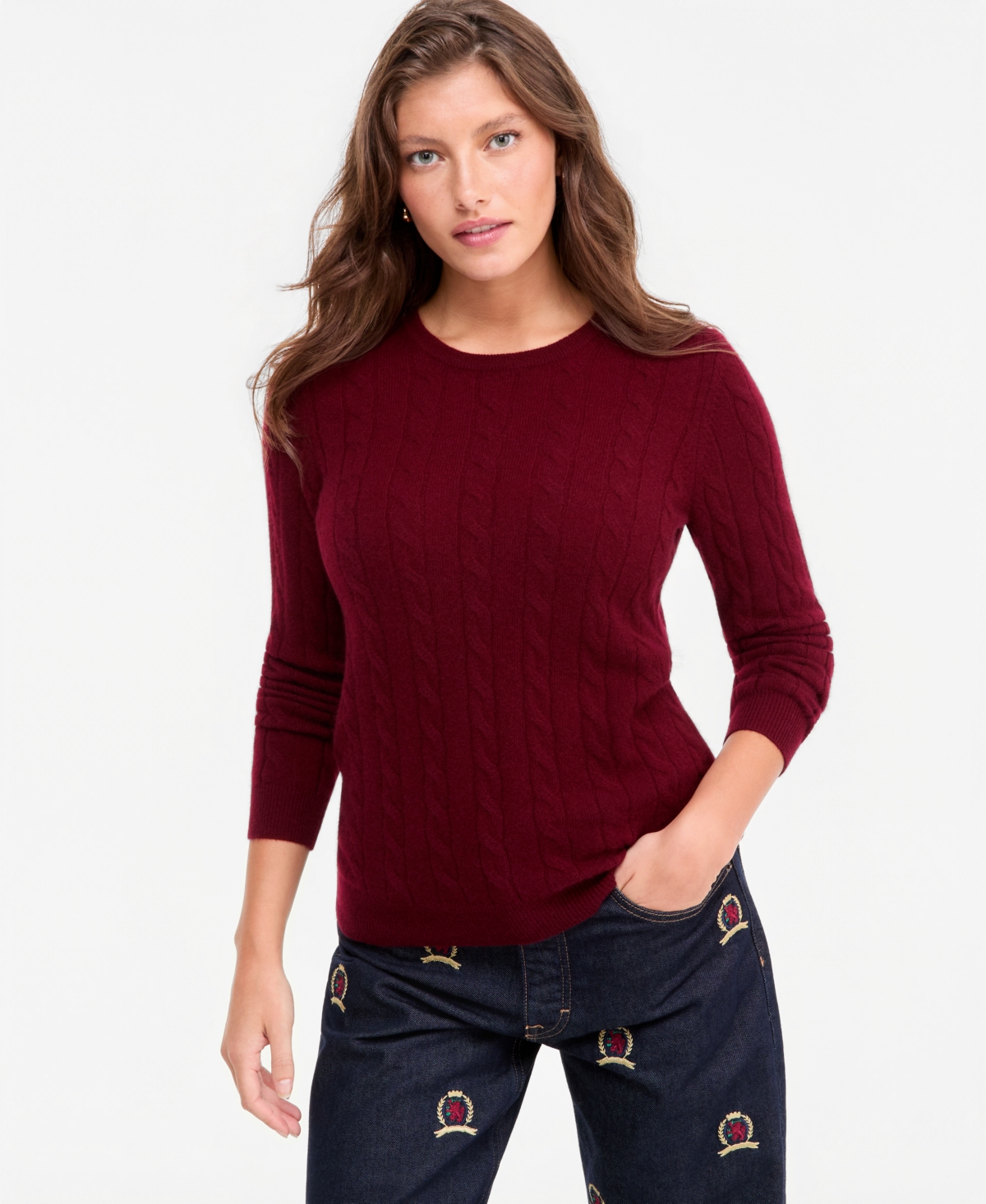 Click here for Charter Club Womens Cable-Knit Crewneck 100 Cashme... prices
