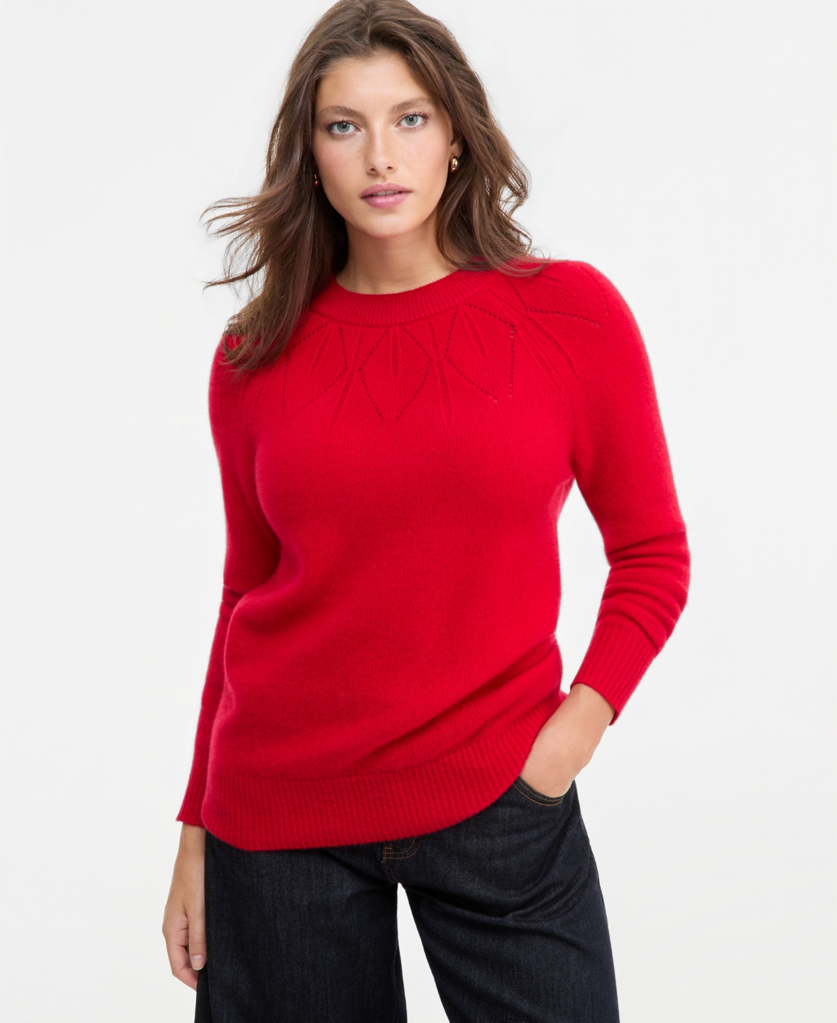 Click here for Charter Club Womens Placed-Pointelle Crewneck Cash... prices