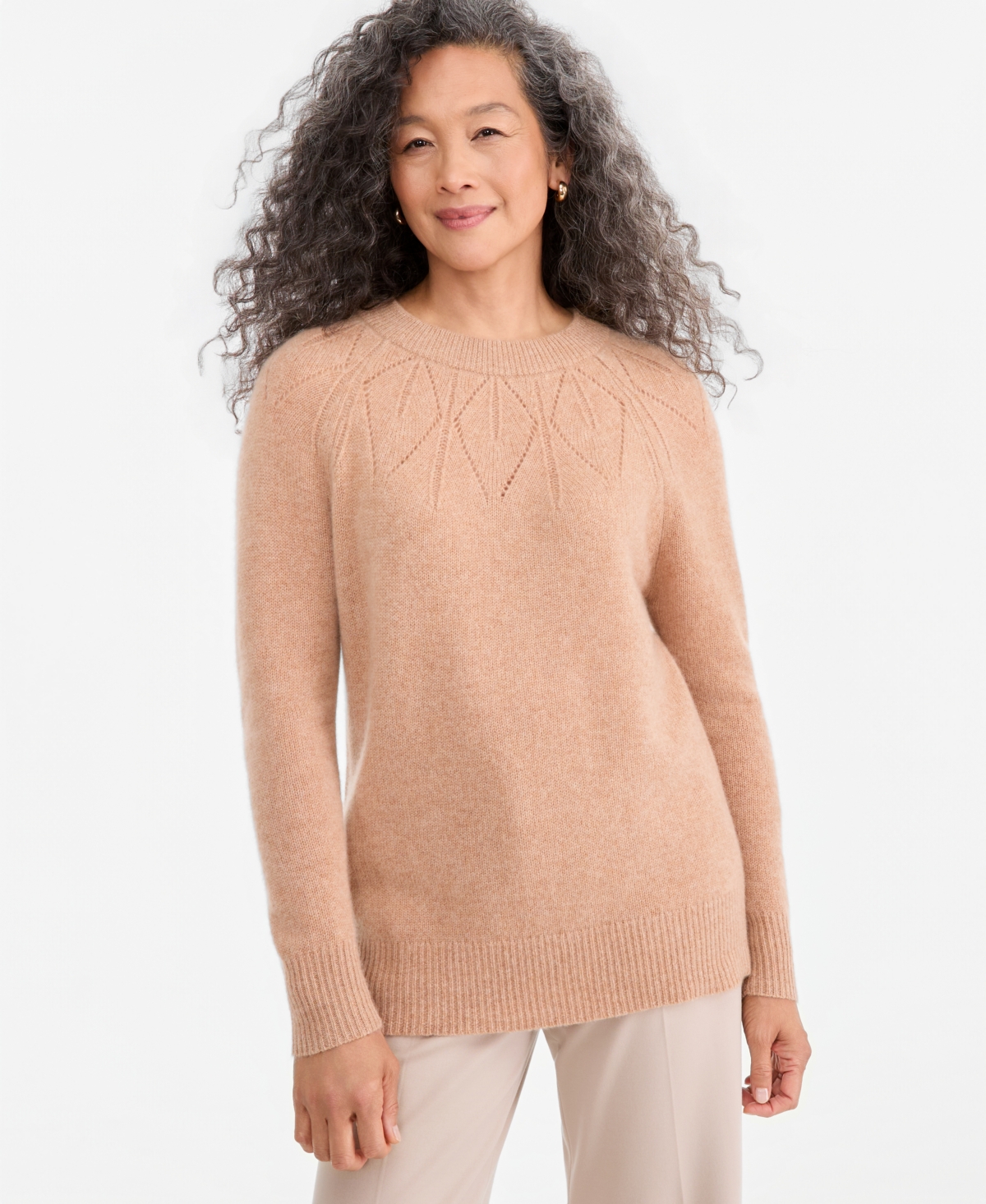 Click here for Charter Club Womens Placed-Pointelle Crewneck Cash... prices