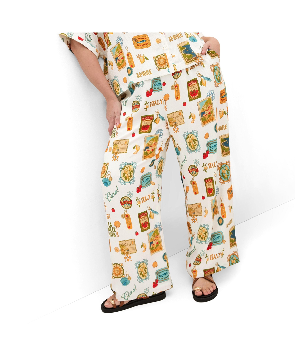 Click here for City Chic Plus Size Amore Print Wide Leg Pant - Cr... prices