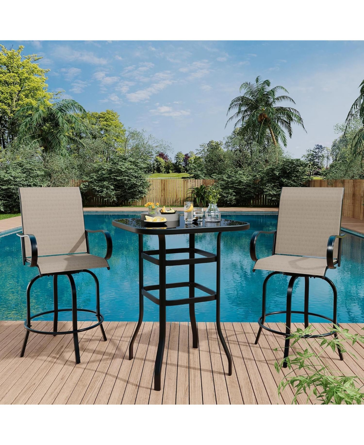 Click here for gaomon 3 Piece Patio Swivel Bar Stools Set - Brown prices