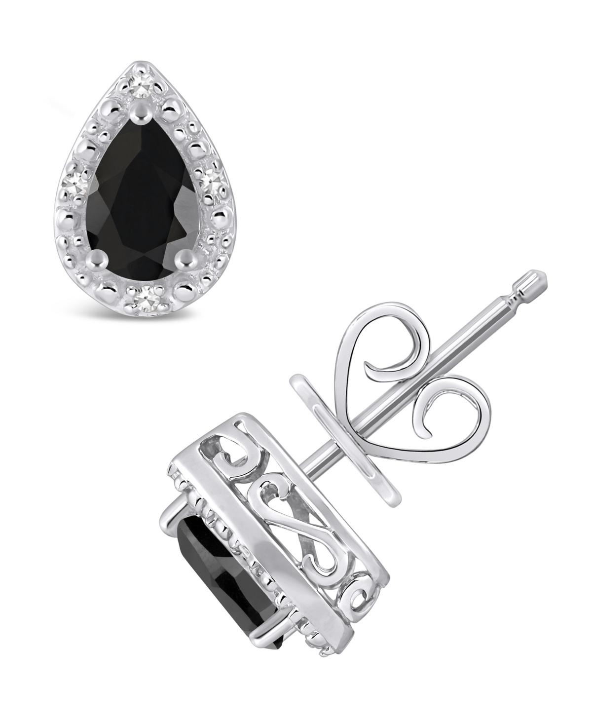 Click here for Onyx & Diamond Accent Pear Stud Earrings in Sterli... prices