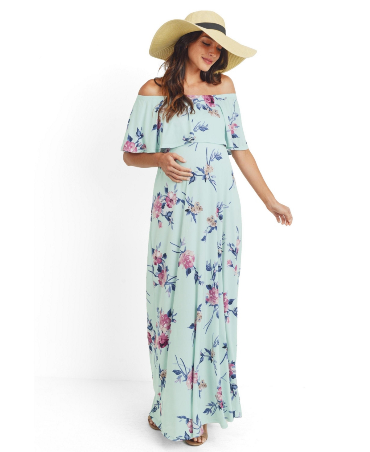 Click here for Hello Miz Maternity Off-Shoulder Ruffled Maxi Dres... prices