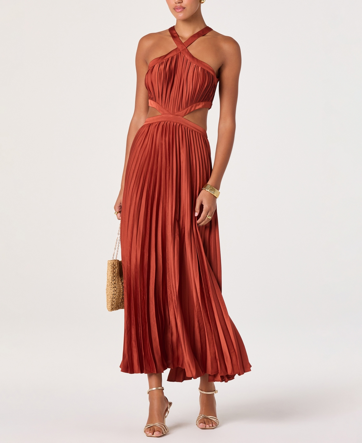 Click here for Astr the Label Womens Halter Neck Pleated Midi Dre... prices
