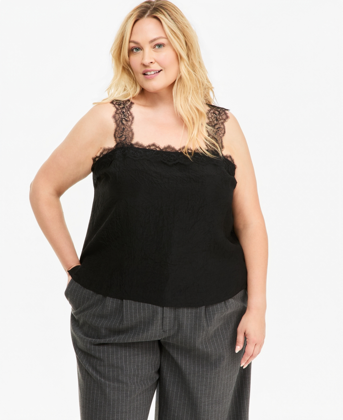 Click here for On 34th Plus Size Lace-Trim Crinkle-Texture Camiso... prices