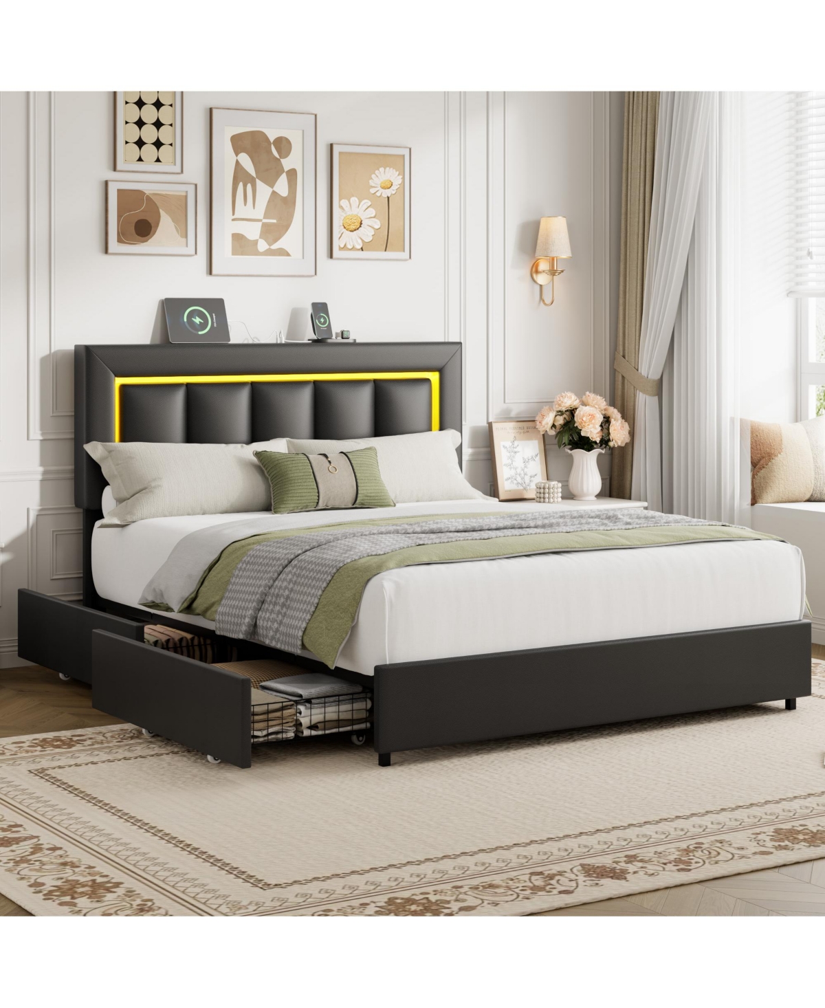 Click here for Homfan Led Bed Frame with 4 Drawers  Pu Leather Pl... prices