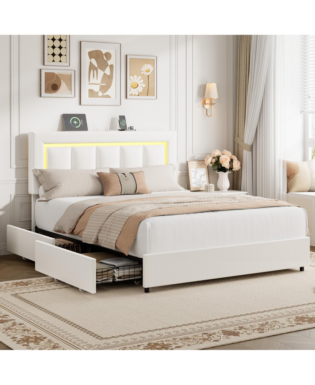 Click here for Homfan Led Bed Frame with 4 Drawers  Pu Leather Pl... prices