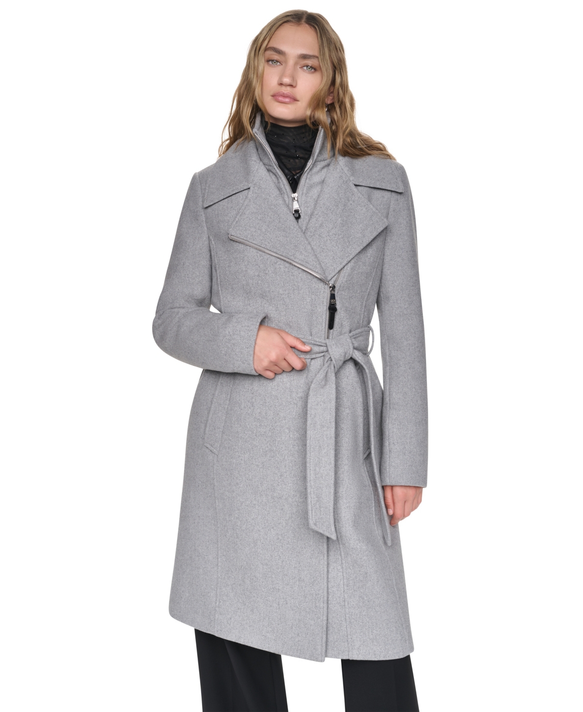 Click here for Dkny Womens Faux-Leather Trimmed Assymetrical Wrap... prices