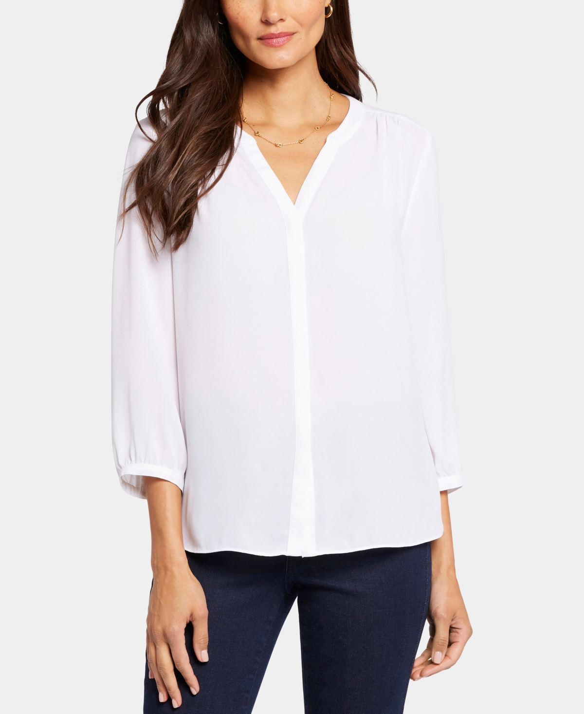 Click here for Nydj Womens Pintuck Split Neck Top - Optic White prices