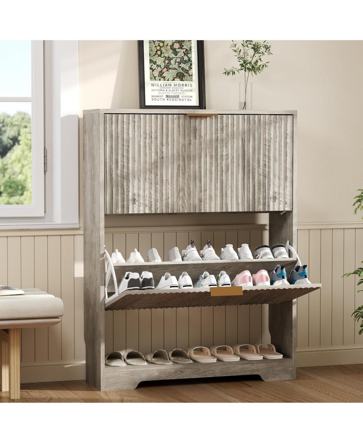 Click here for homfan Fluted Shoe Cabinet for Entryway with 2 Fli... prices