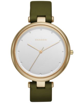 Skagen Women's Tanja Green Leather Strap Watch 38mm SKW2483 - Macy's