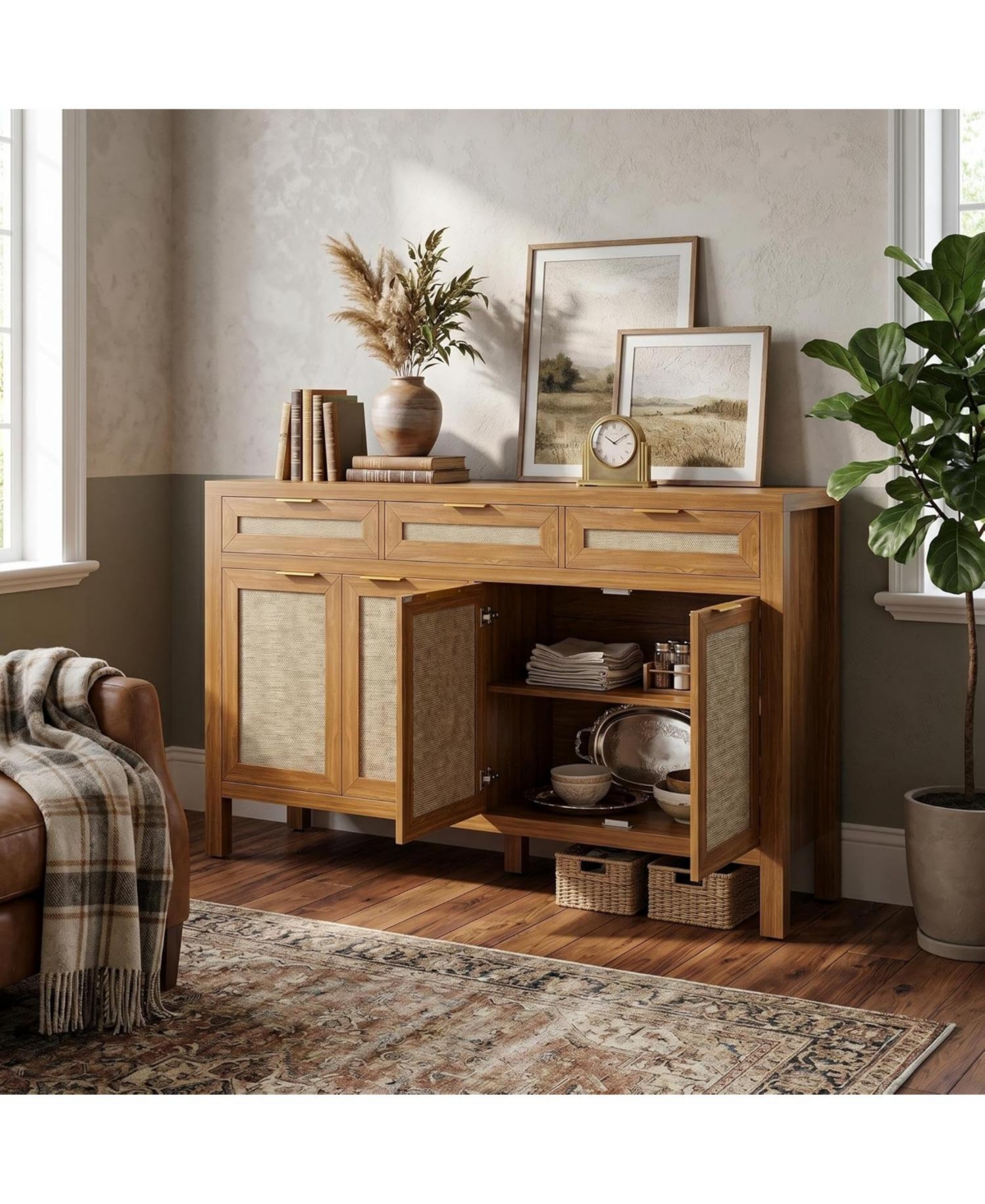 Click here for gaomon 63 Inch Sideboard Buffet Cabinet  Rattan Fa... prices