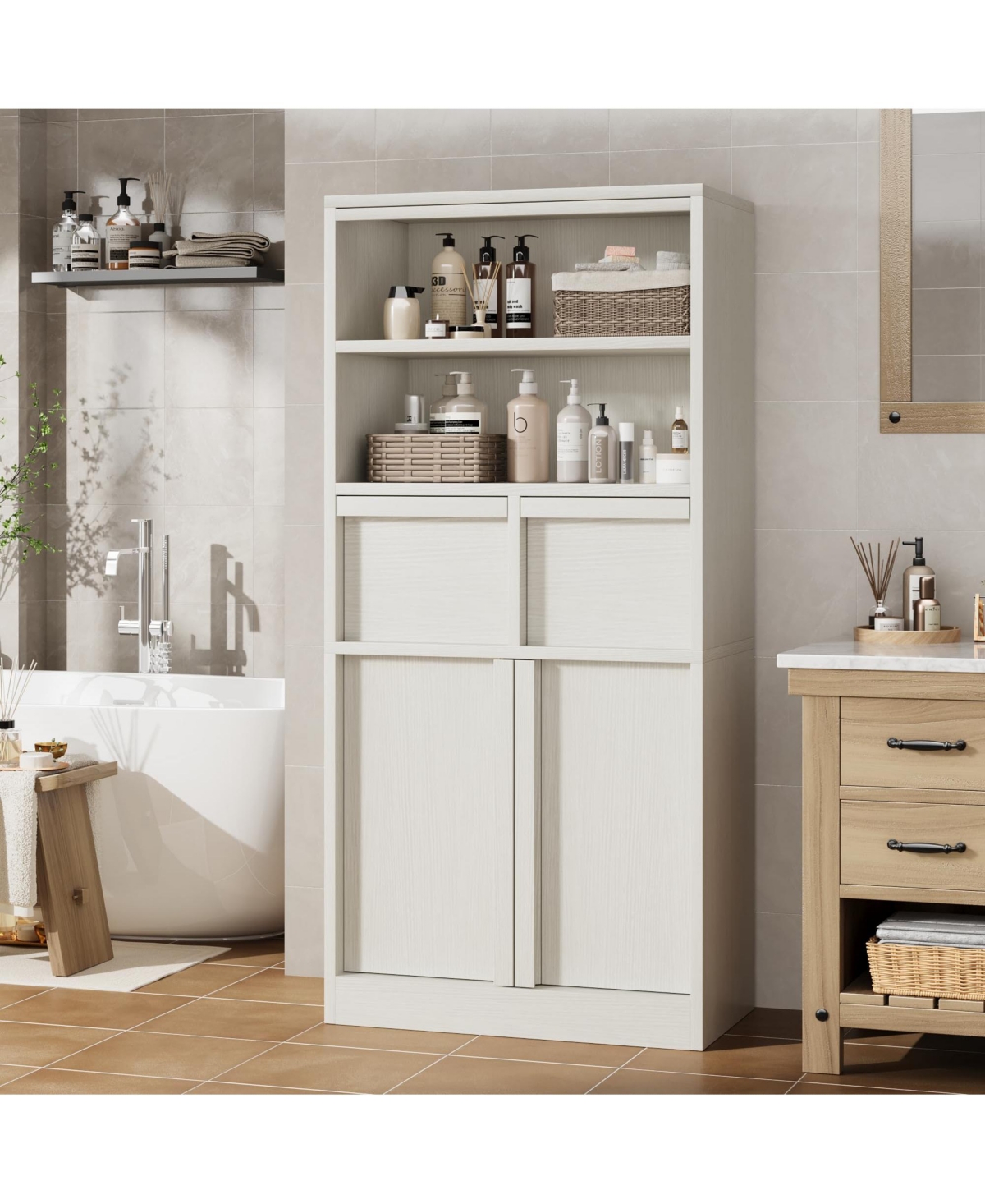 Click here for homfan 51 Tall Bathroom Cabinet with Doors and 2 D... prices