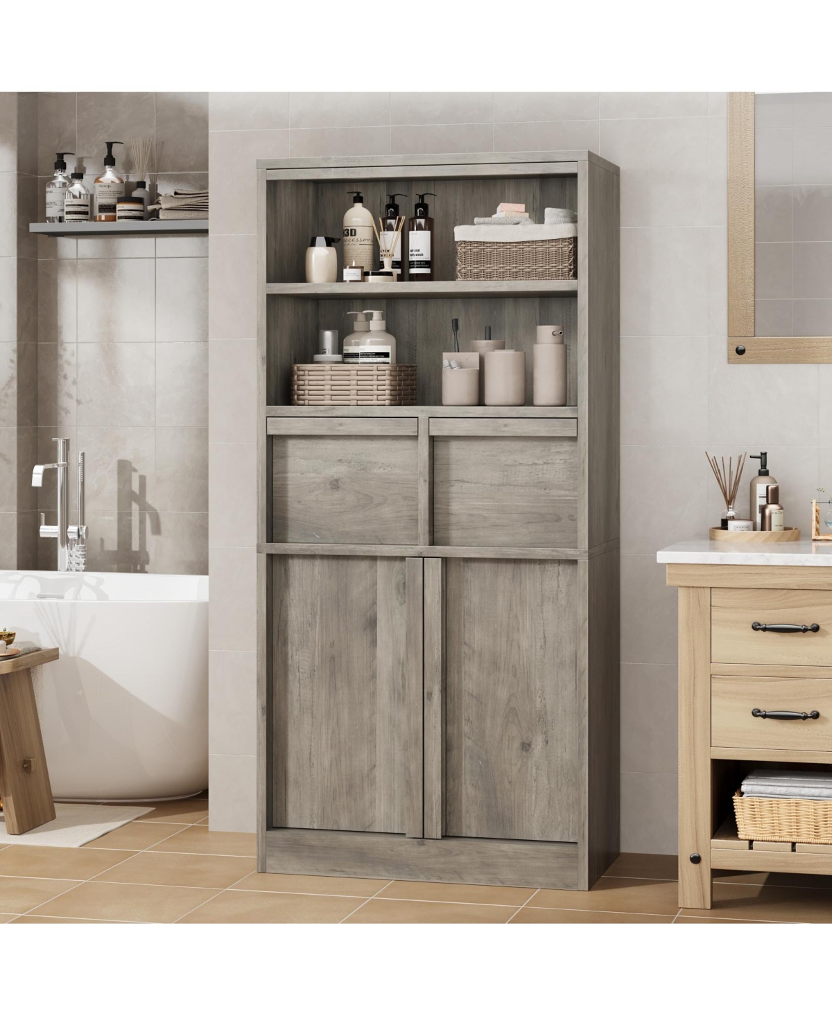 Click here for homfan 51 Tall Bathroom Cabinet with Doors and 2 D... prices