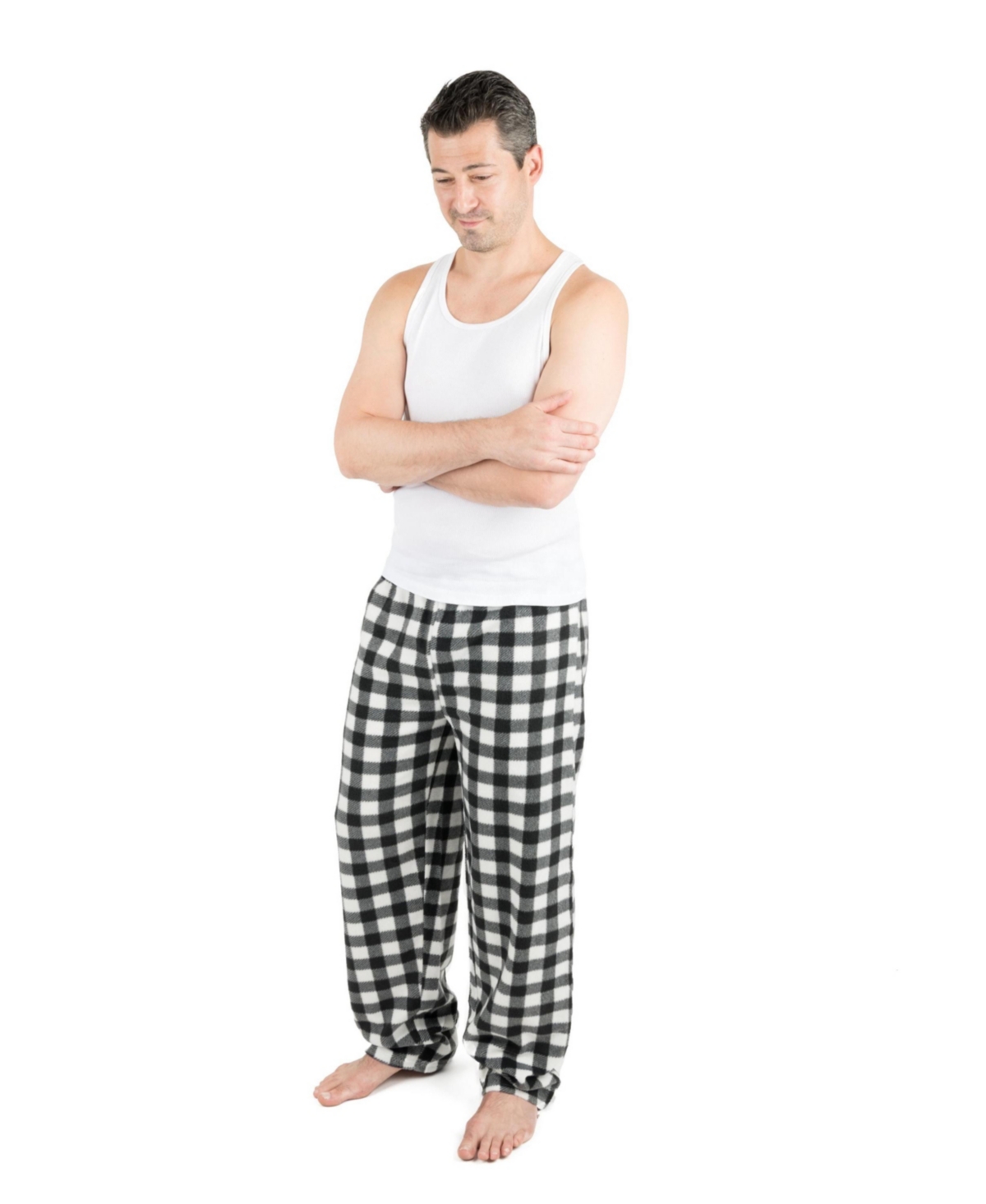 Click here for Leveret Mens Plaid Micro Fleece Pants - Black  whi... prices