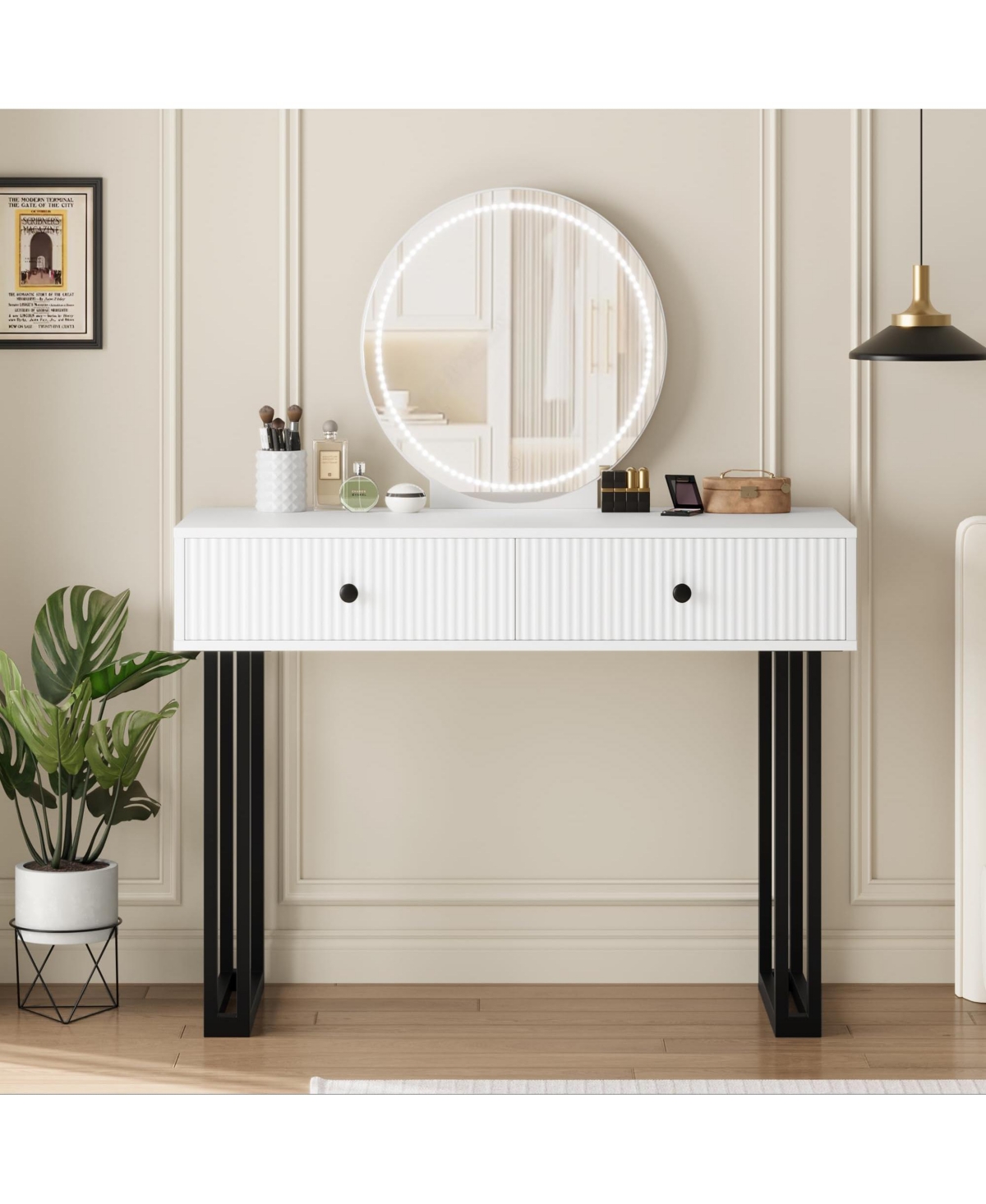 Click here for homfan Modern Vanity Desk with Led Mirror  Adjusta... prices