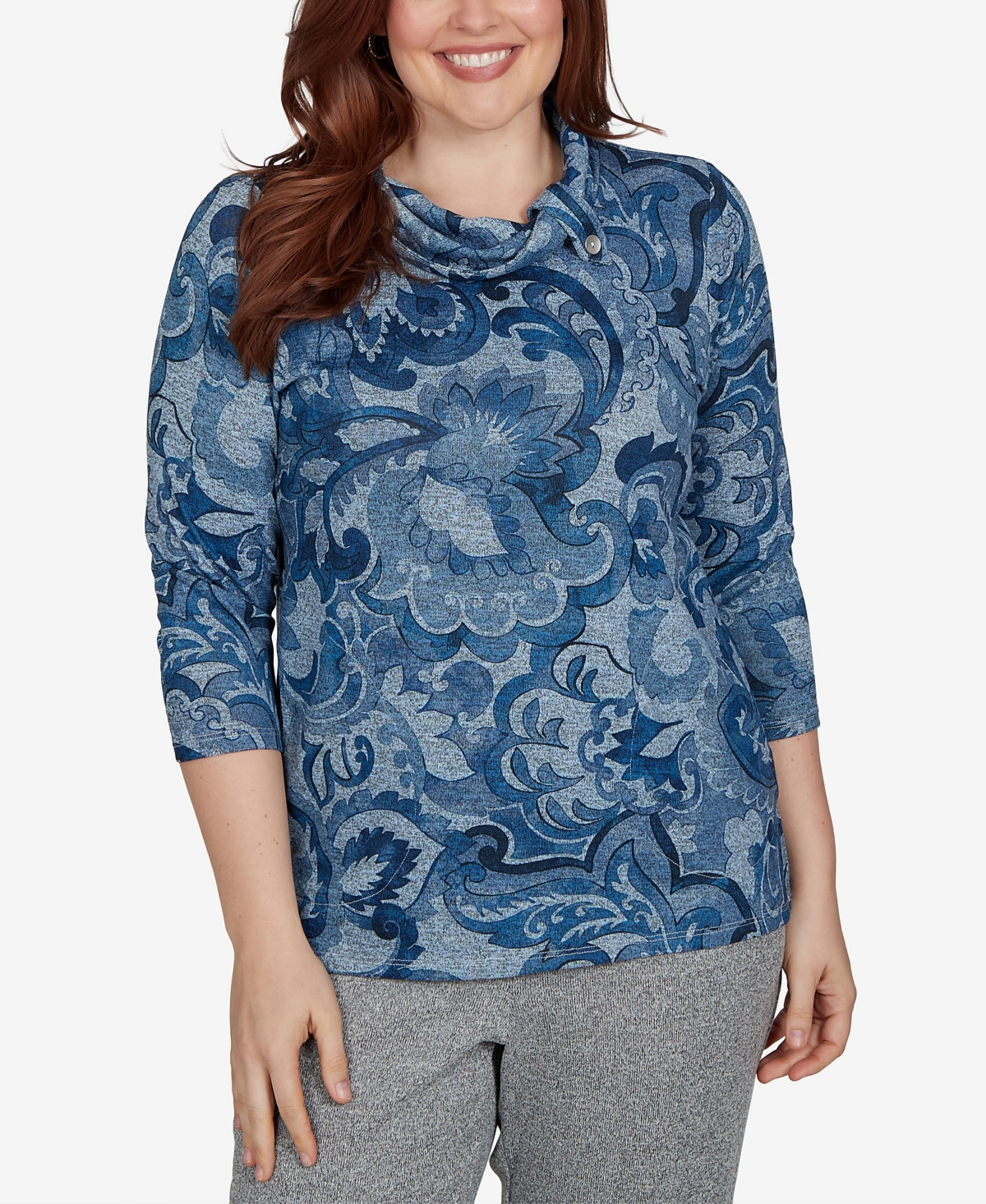 Click here for Alfred Dunner Womens Paisley Scroll Cowl Neck Pock... prices