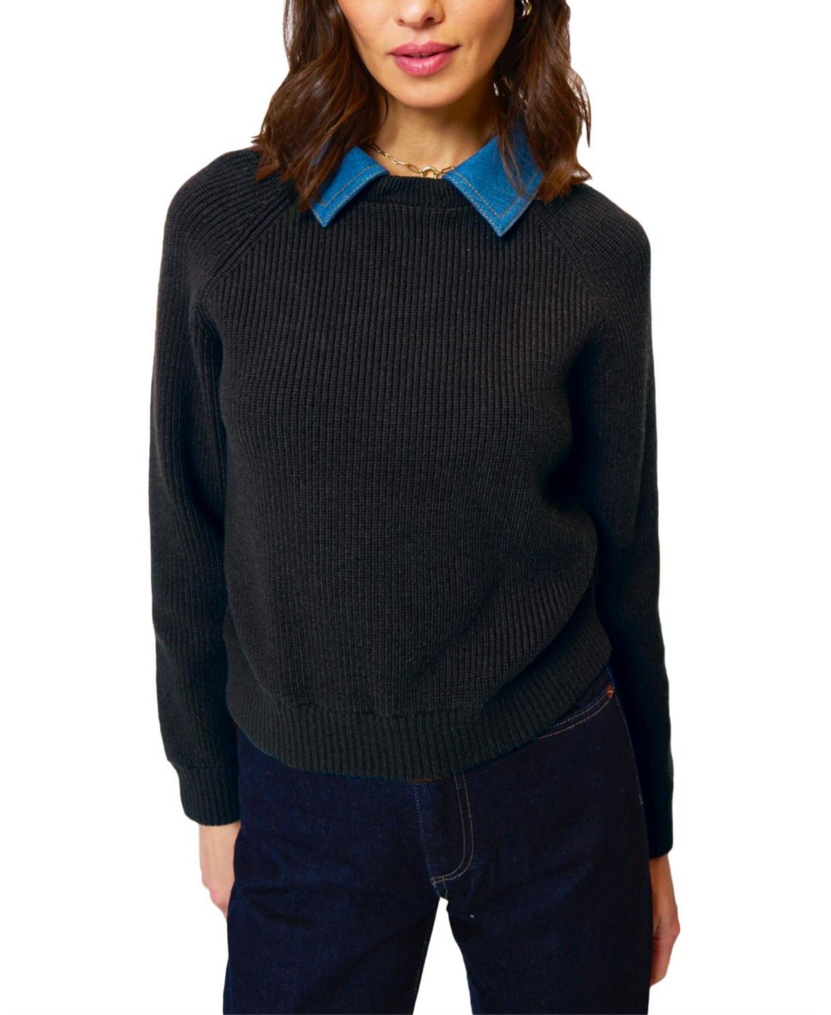 Click here for Central Park West Womens Dash Denim Collar Pullove... prices