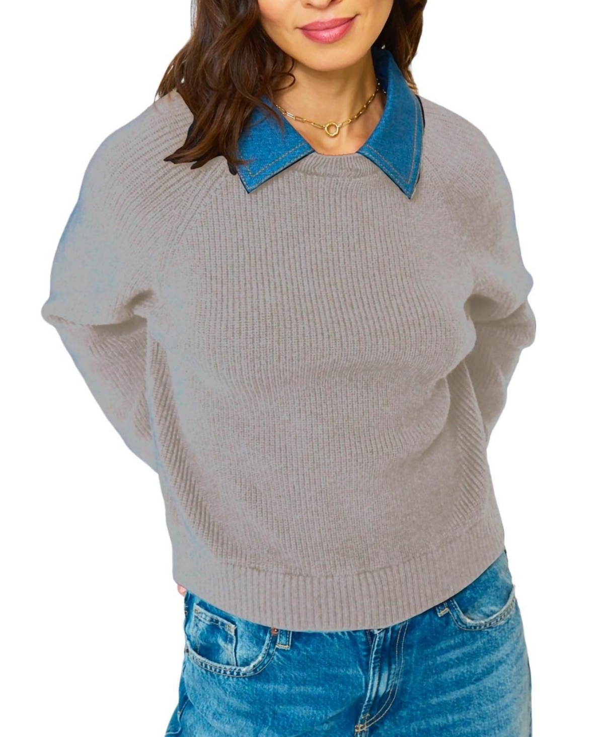 Click here for Central Park West Womens Dash Denim Collar Pullove... prices