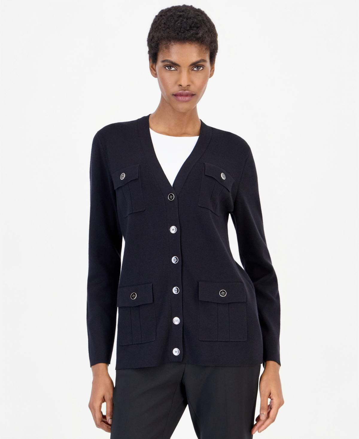Click here for Anne Klein Womens Four Patch Pockets Cardigan - An... prices