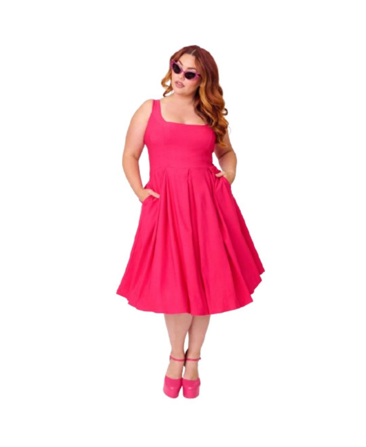 Click here for Unique Vintage Plus Size Square Neck Pleated Swing... prices