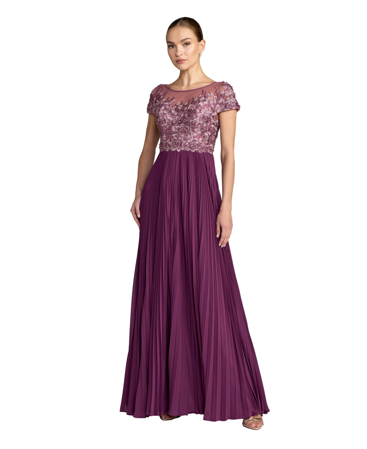 Click here for Mac Duggal Petite Embroidered Cap Sleeve High Neck... prices