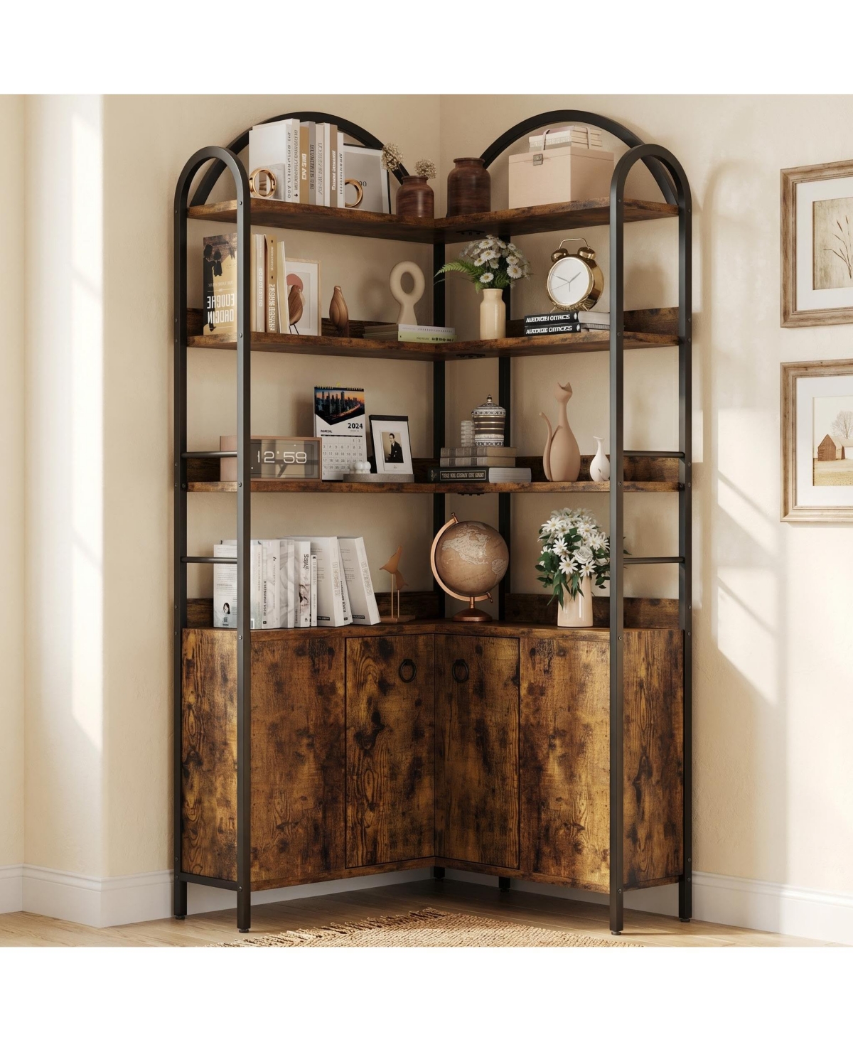 Click here for homfan L-Shaped 6-Tier Arched Corner Bookshelf wit... prices